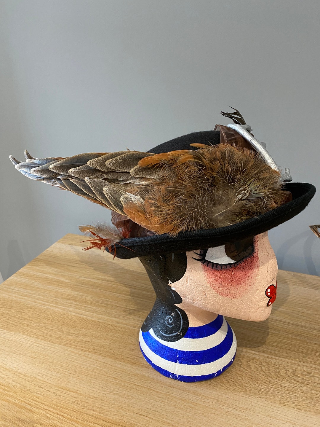 Alternate Design Wedding Steampunk Fashion Bowler Hat Feather Horn Trim ...