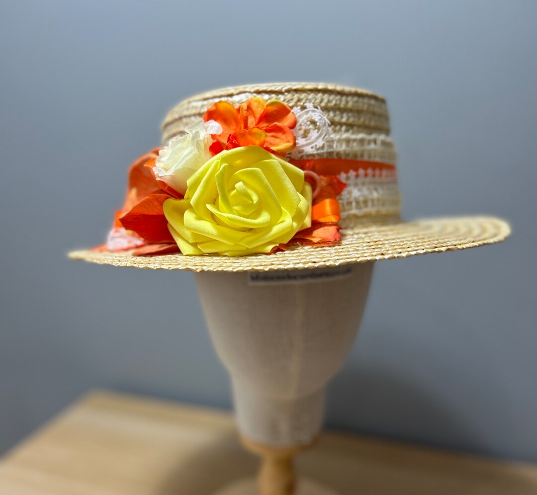 Straw Boater Hat Orange Lemon Vintage Style Re Enactment Victorian ...