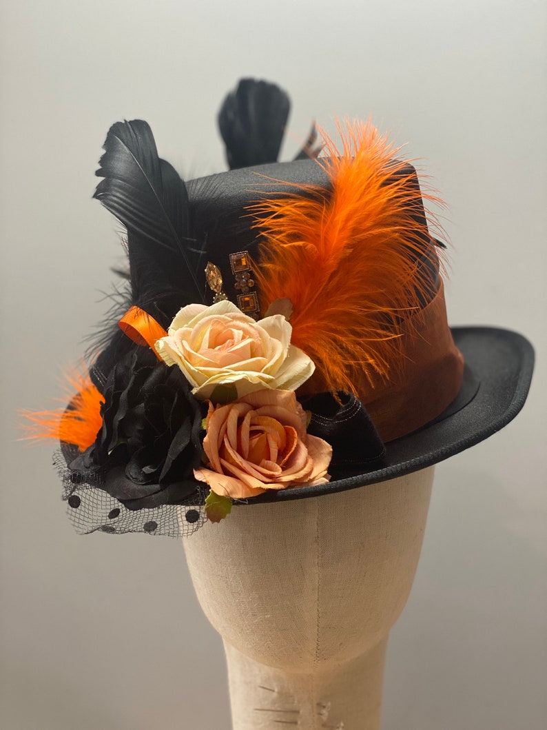 Victorian Style Black Orange Top Hat Roses Feather Wedding - Etsy