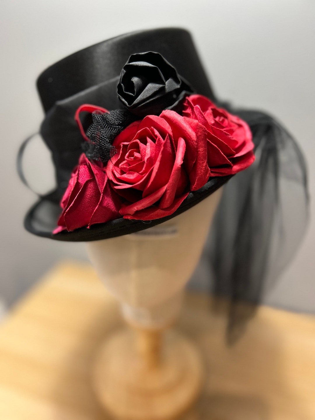 Unique Black Red Top Hat Steampunk Valentine Goth Vampire Dracula ...