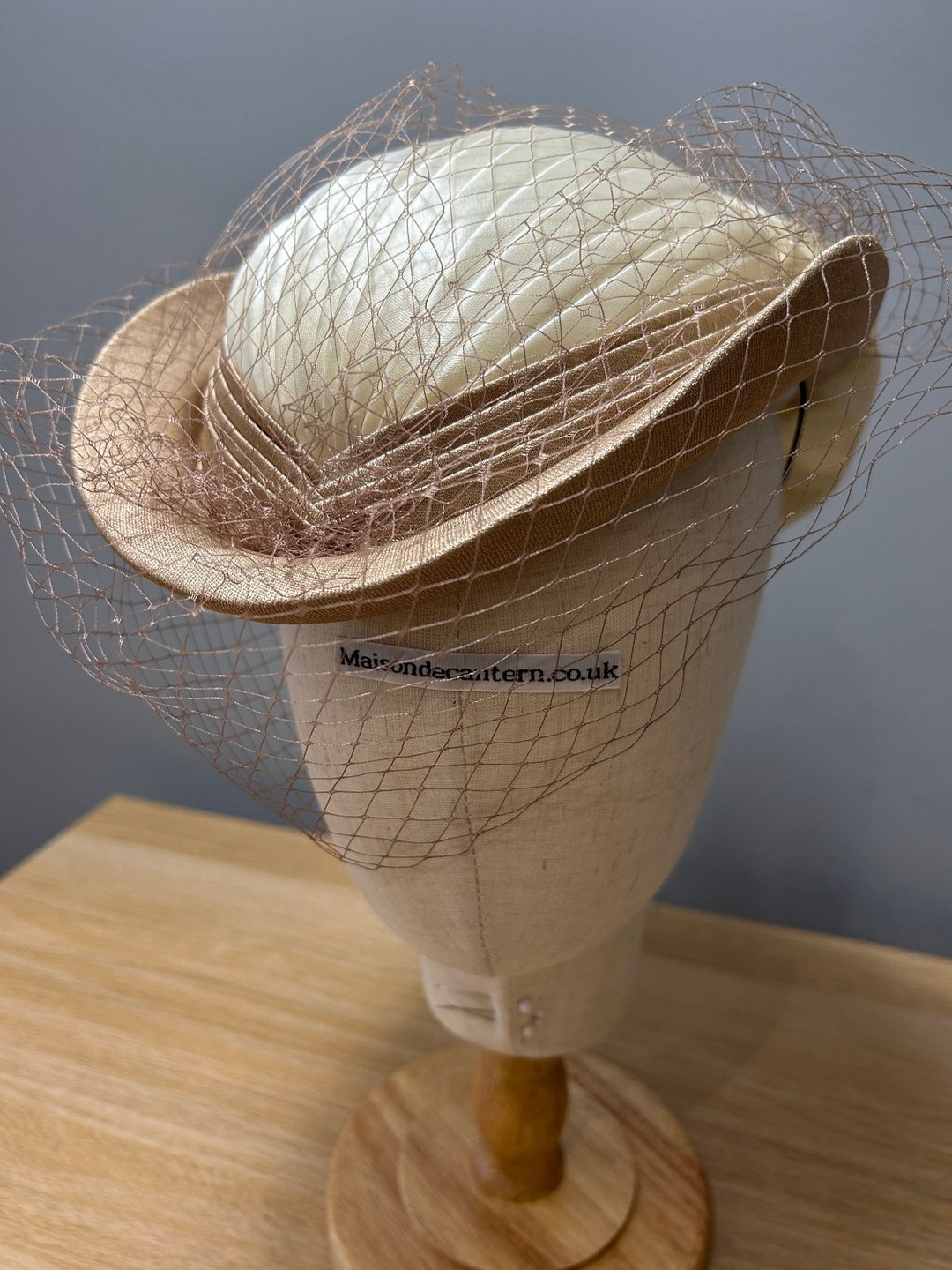 Vintage Beige Cream Net 40s Style Hat Large Bow Re Enactment 1940s ...