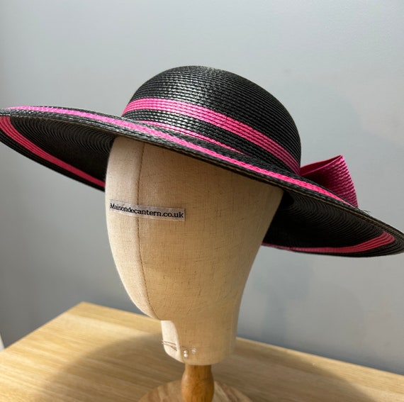 Hat Vintage Polybraid Black Pink Wedding Formal Re en… - Gem