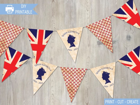 Queen Elizabeth II Printable Bunting Vintage Effect RIP Your - Etsy