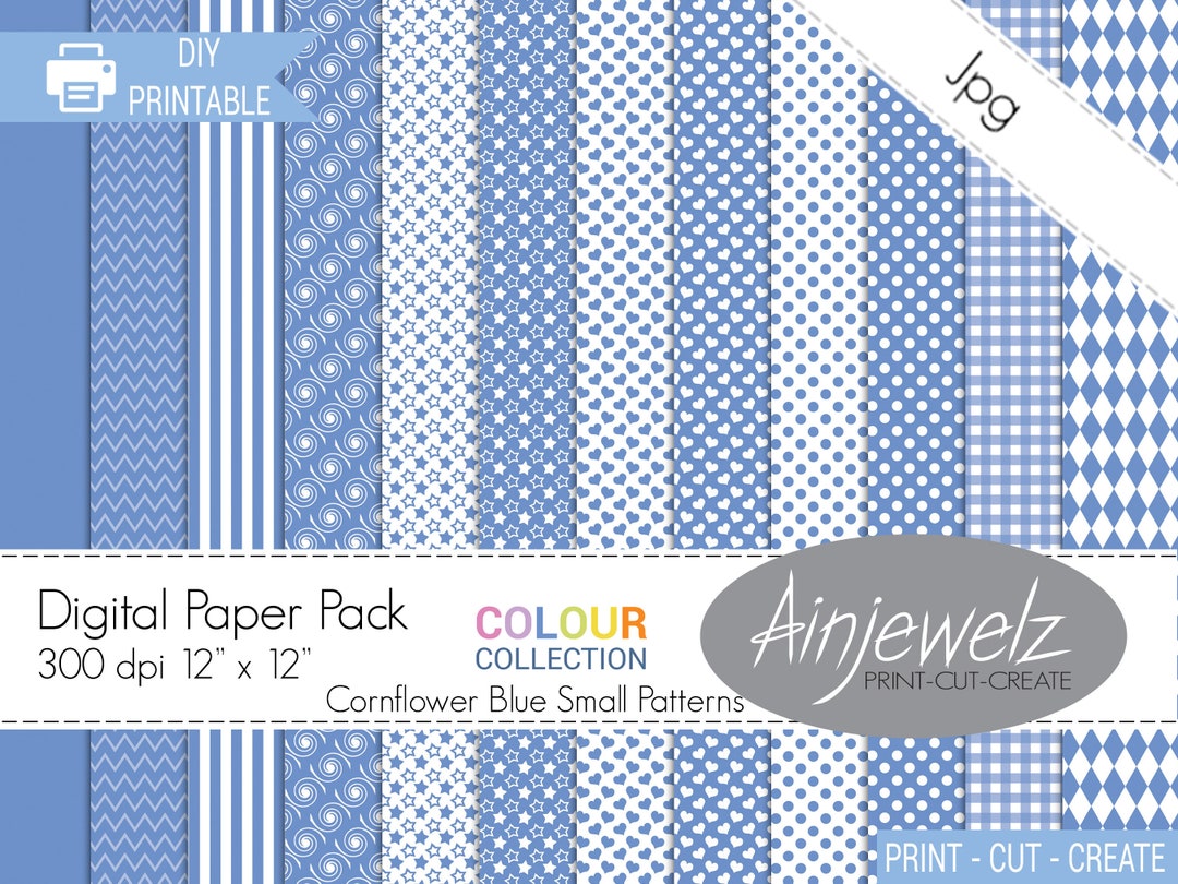 Blue & White Scrapbook Paper Printable, Small Pattern Designs, Colour ...