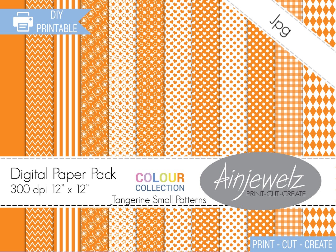 Orange & White Scrapbook Paper Printable, Small Pattern Digital Papers ...