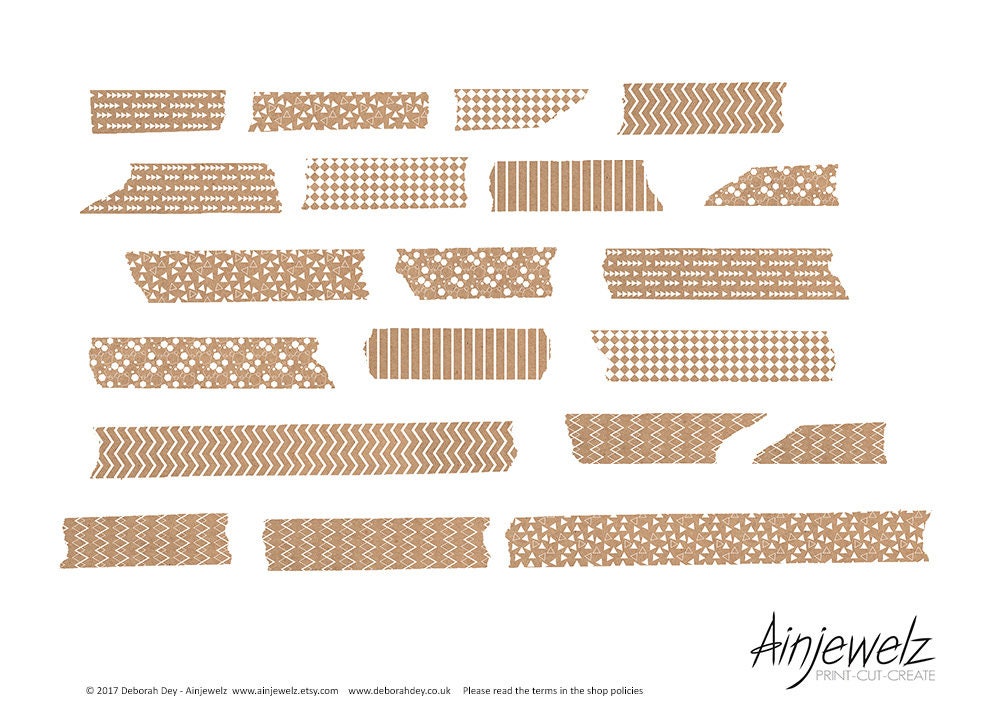 Kraft Digital Washi Tape Clipart With White Geometric Designs, Kraft ...