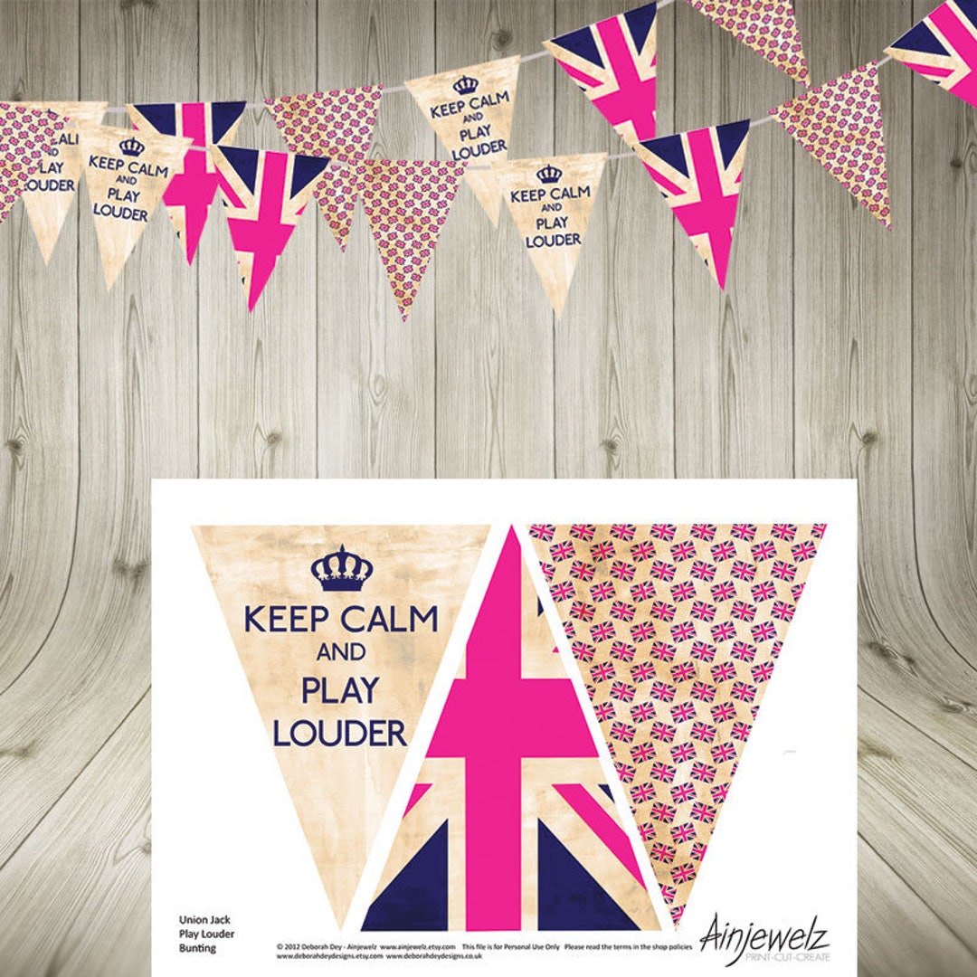 Vintage Union Jack Keep Calm Bunting Garland Flags Deep Pink British ...