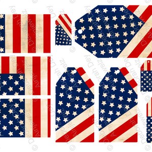 Vintage Stars & Stripes Flag USA Gift Tag Collage Embellishment Sheet ...