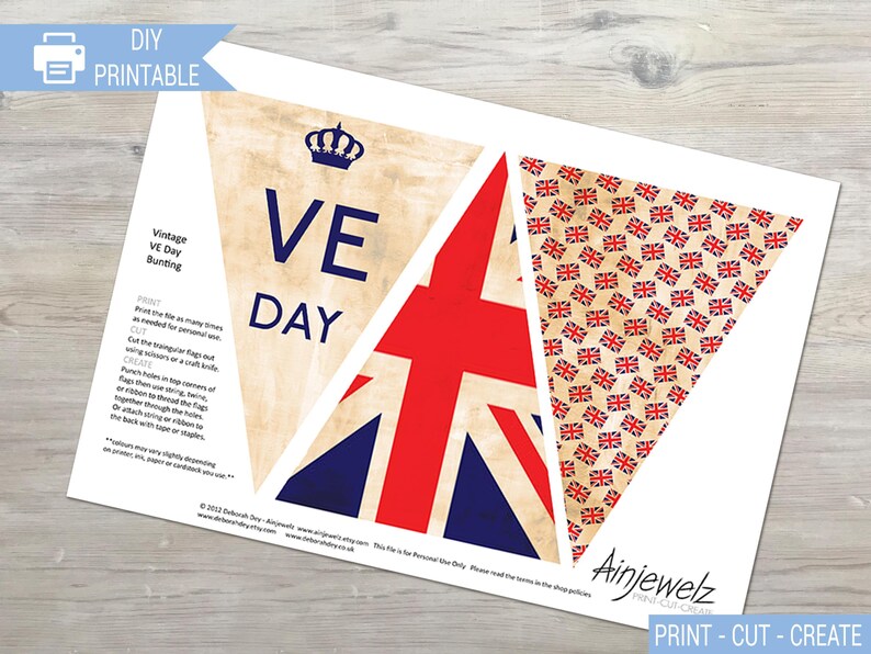 VE Day Union Jack Bunting Printable Vintage Garland Banner British Flag ...