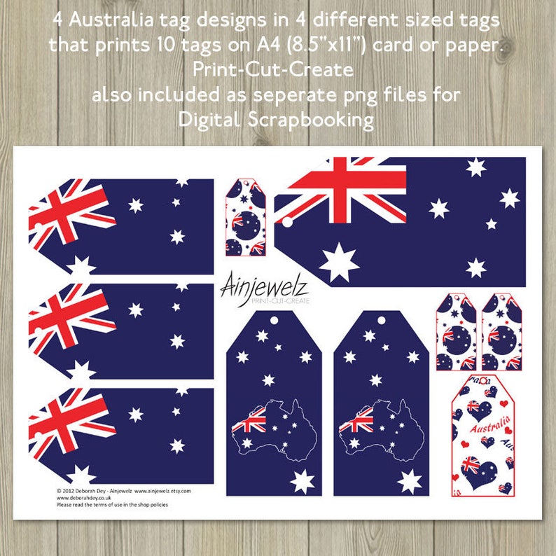 Australia Flag Printable Tags: Gift Tags, Scrapbooking (digital ...