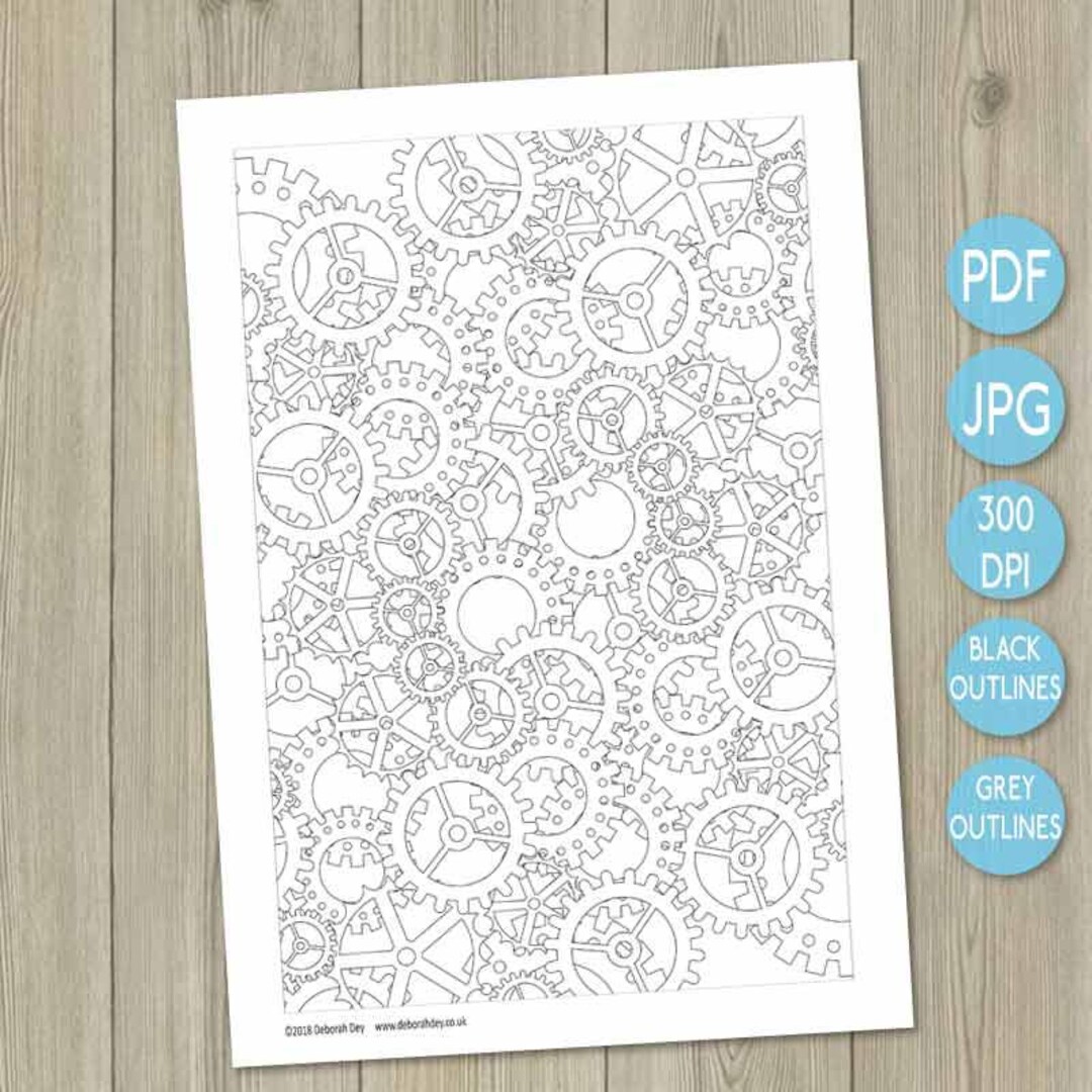 Colouring Printable Cogs Printable Watch Parts Steam Punk Design Adult ...