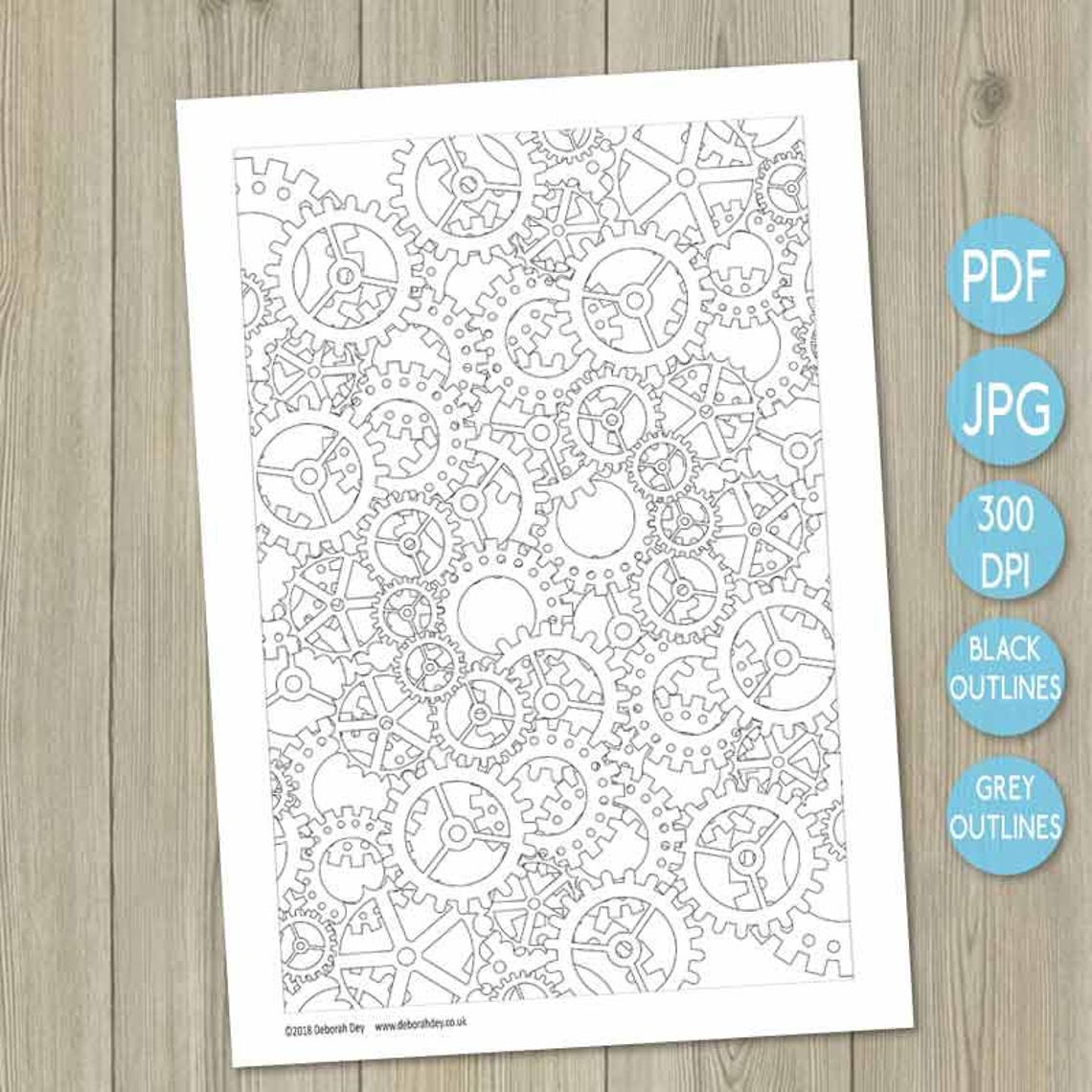 Colouring Printable Cogs Printable Watch Parts Steam Punk Design Adult ...