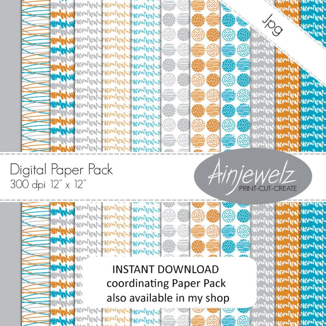 Digital Washi Tape Washi Tape Clipart Orange and Turquoise - Etsy