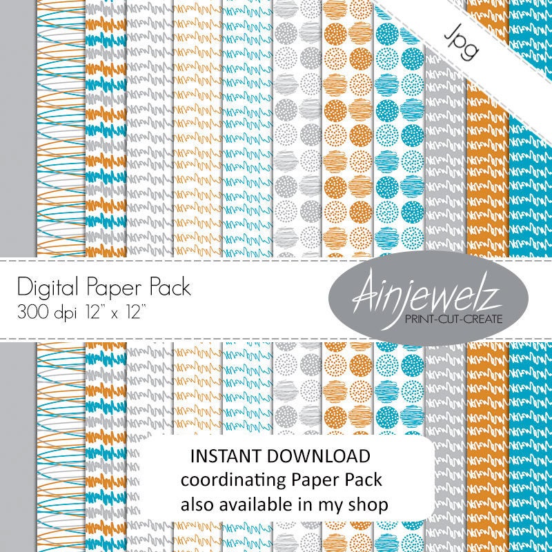 Digital Washi Tape Washi Tape Clipart, Orange and Turquoise Printable ...