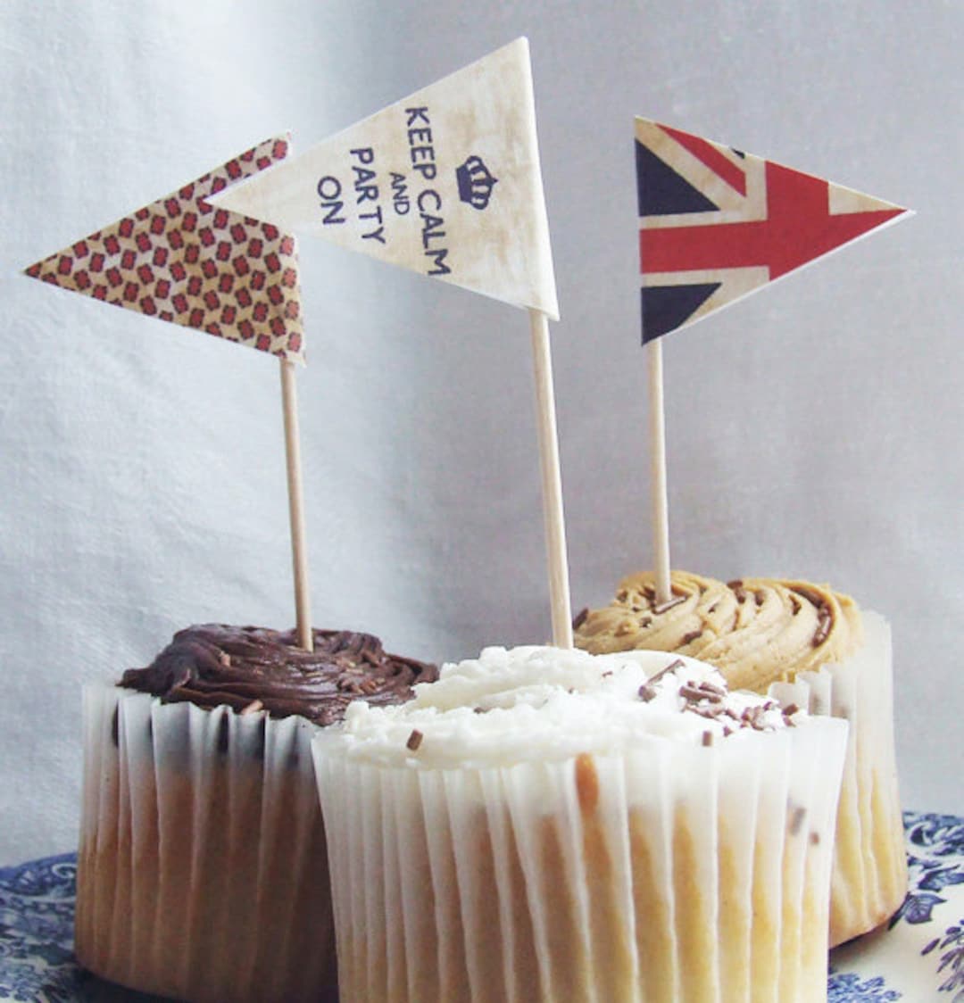 Vintage Union Jack Cupcake Flags: King Charles Coronation Party Decor ...