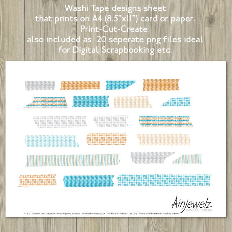Digital Washi Tape Washi Tape Clipart, Orange and Turquoise Printable ...