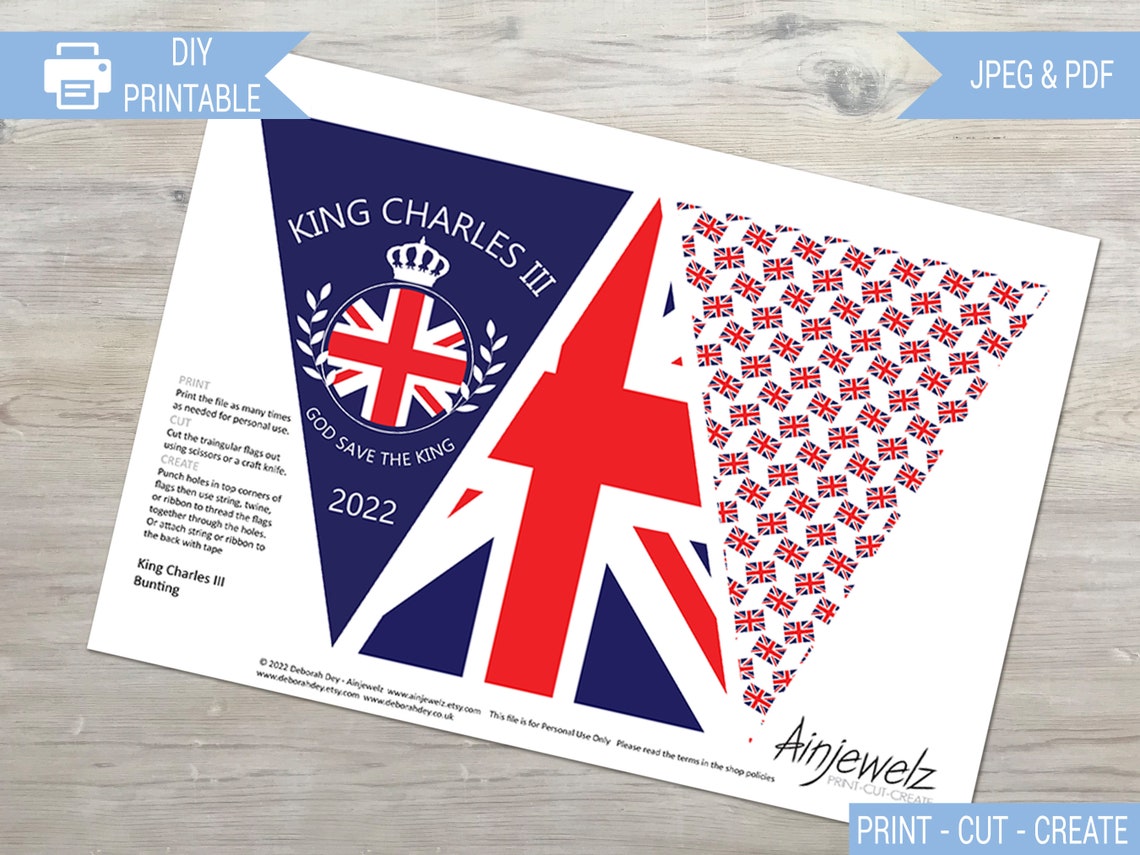 King Charles III Bunting Printable, Coronation Party Decor, God Save ...