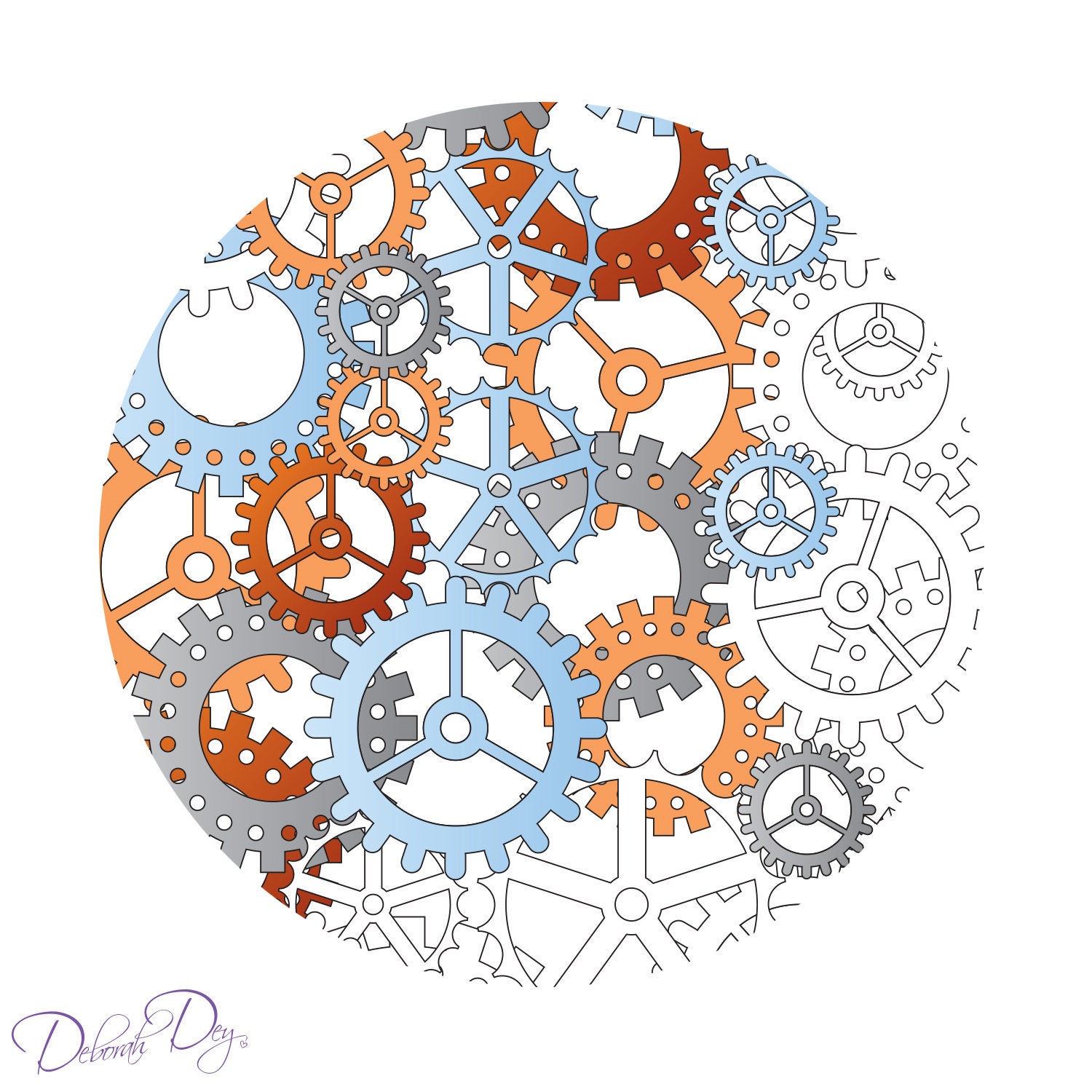 Colouring Printable Cogs Printable Watch Parts Steam Punk Design Adult ...