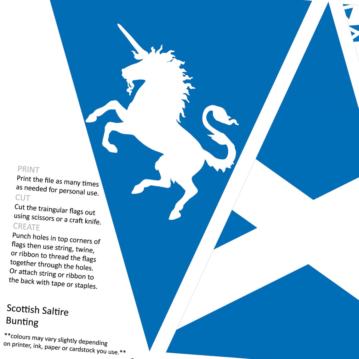 Scottish Saltire & Unicorn Bunting Printable Decoration, Scotland Euro ...