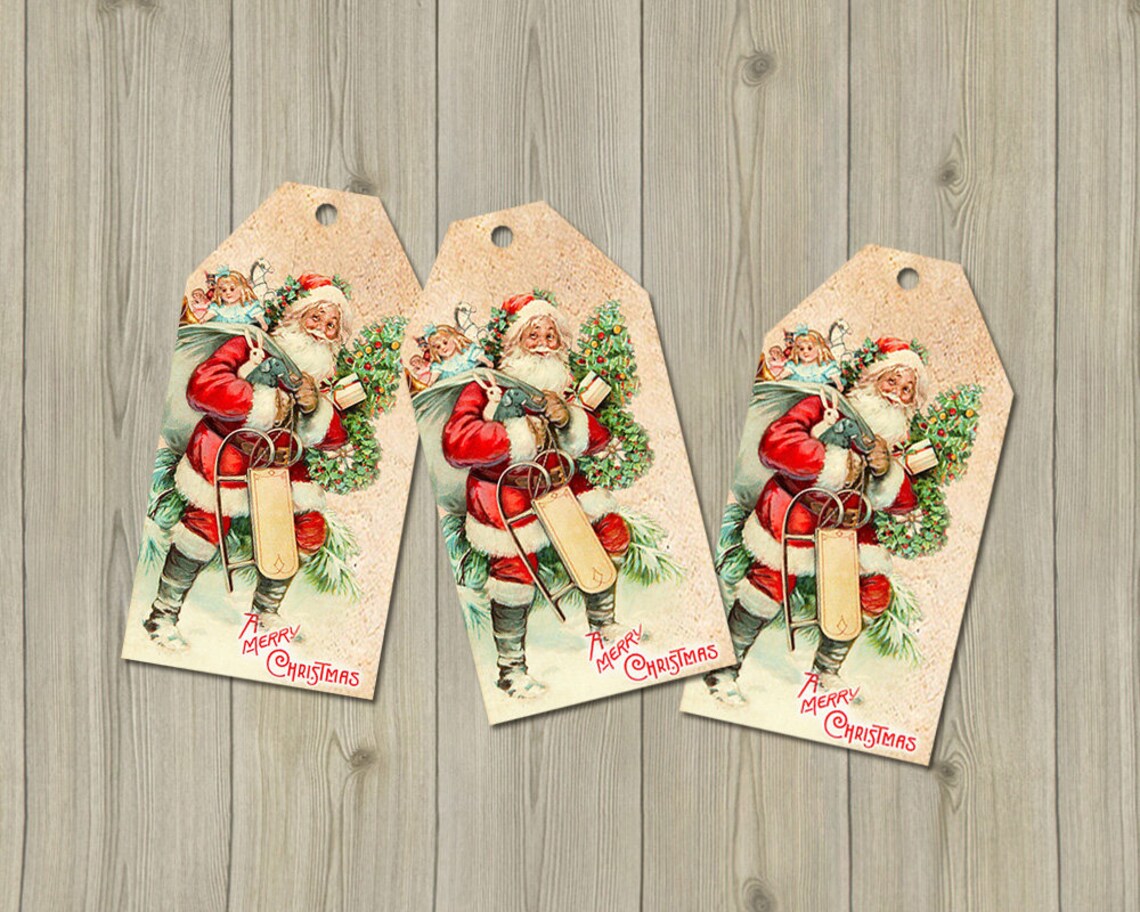 Vintage Santa Christmas Gift Tags printable Make your own | Etsy