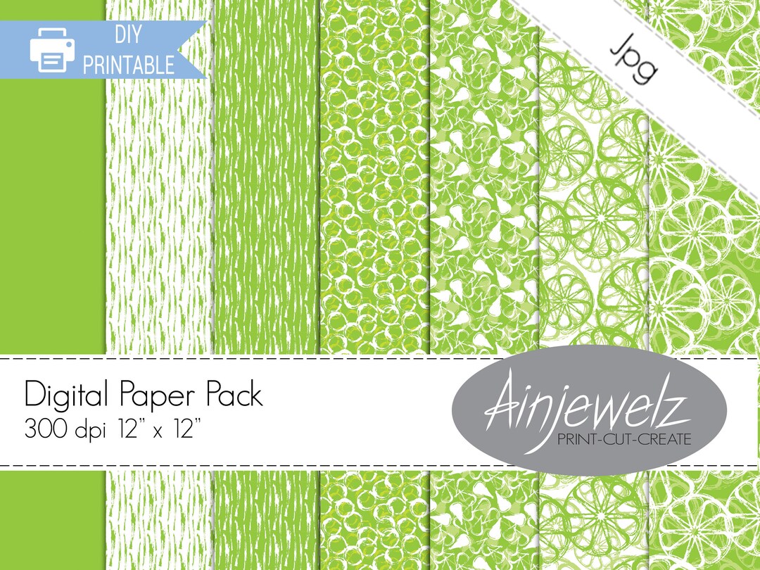 Lime Green Printable Scrapbook Paper Download Fruit Pattern Paper ...