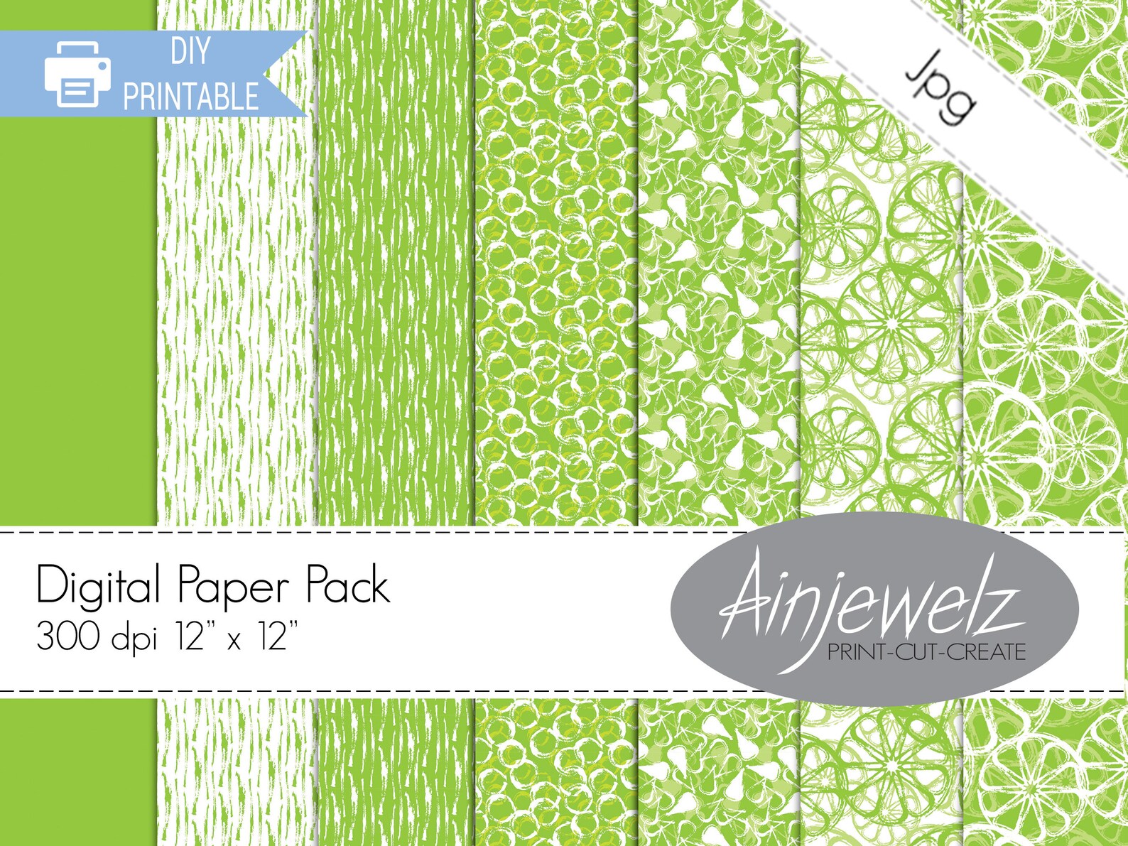 Lime Green Printable Scrapbook Paper Download Fruit Pattern - Etsy