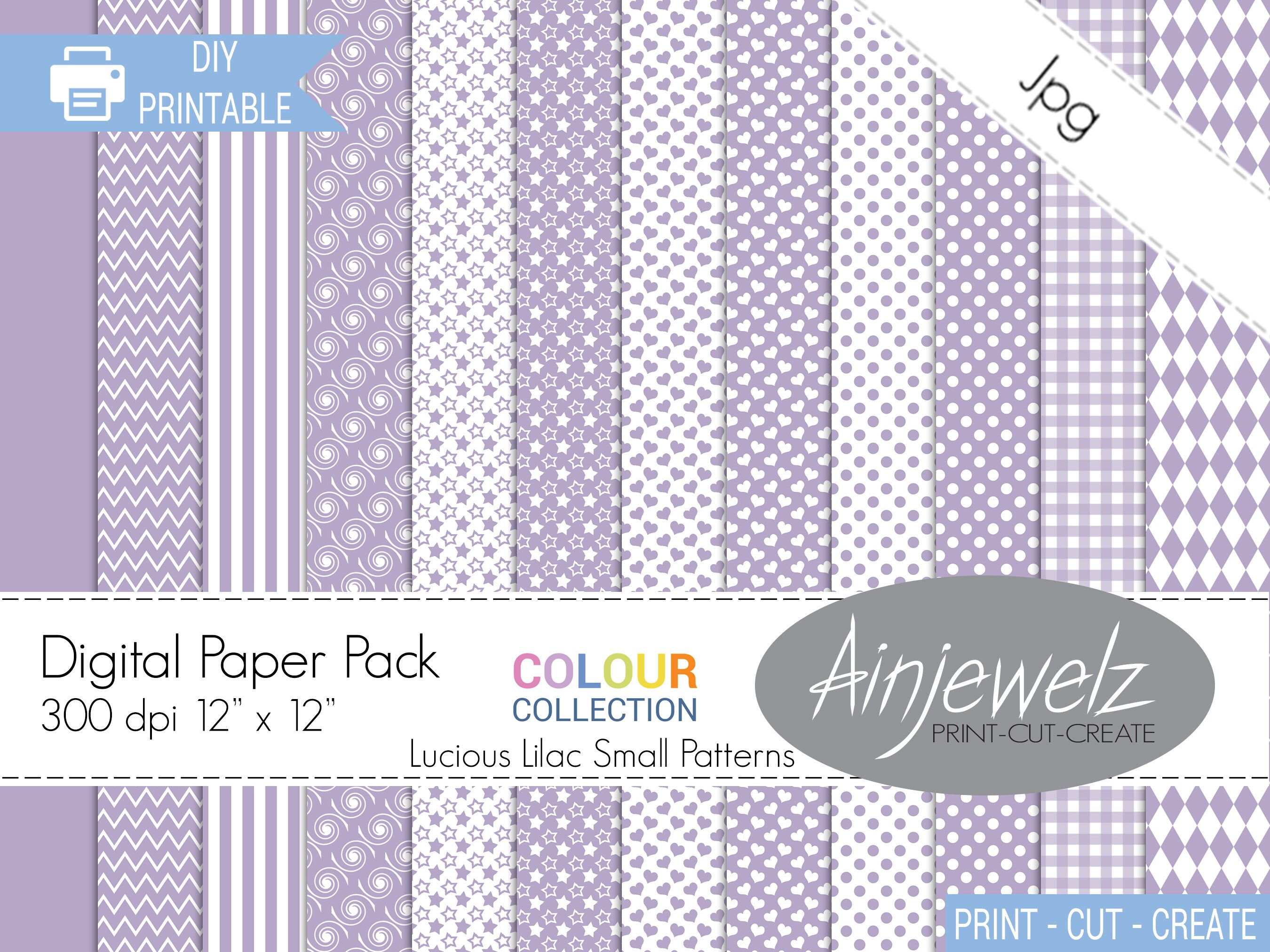 Lilac & White Scrapbook Paper Printable, Small Pattern Digital Papers ...