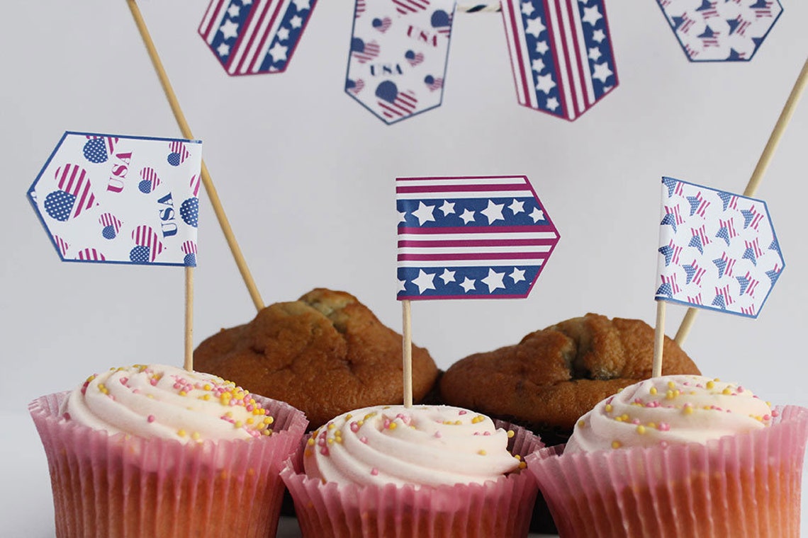 USA Cupcake Flags Cake Toppers Independence Day 4th July Cake - Etsy