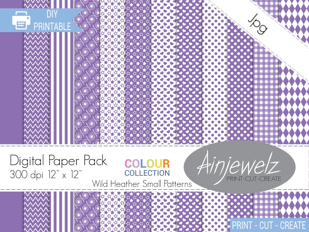 Purple & White Scrapbook Paper Printable, Small Pattern Digital Papers ...