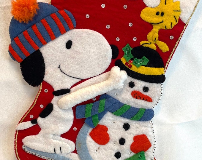 Vintage RARE SNOOPY & WOODSTOCK Completed Finished Handmade Felt Sequin ...