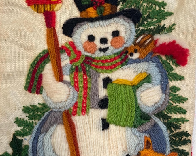 Vintage Friends of Snowman Sunset 2029 Christmas Stocking Crewel ...