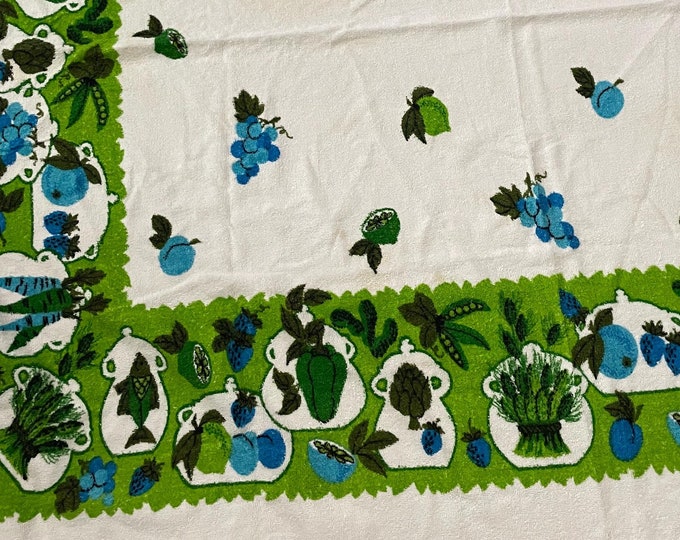 Vintage Terry Cloth Mod Green/turquoise Rectangle Fruit Theme Picnic ...