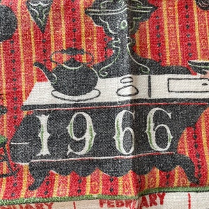 Vintage 1966 Retro Housewife Calendar Pure Linen Cotton Tea Kitchen ...