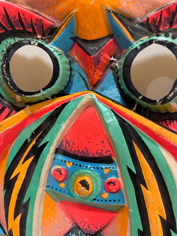 Vintage TIKI Glow in Dark NEON Halloween Mask Molded … - Gem