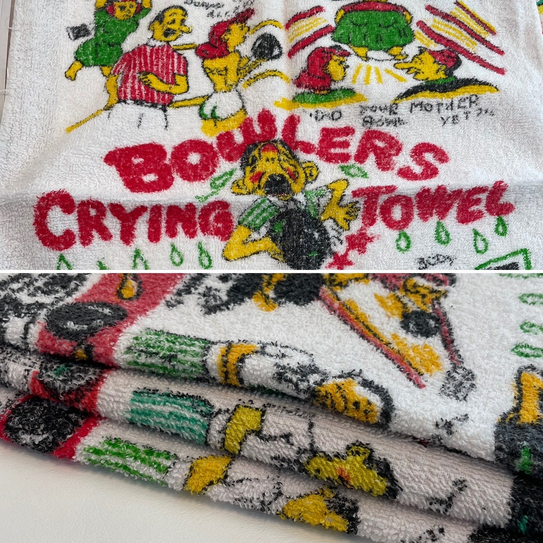 Vintage SET OF 3 Bowlers Crying Towel Novelty Bowling Alley Theme Hand Towel Black Red White ...
