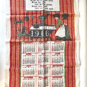 Vintage 1966 Retro Housewife Calendar Pure Linen Cotton Tea Kitchen ...