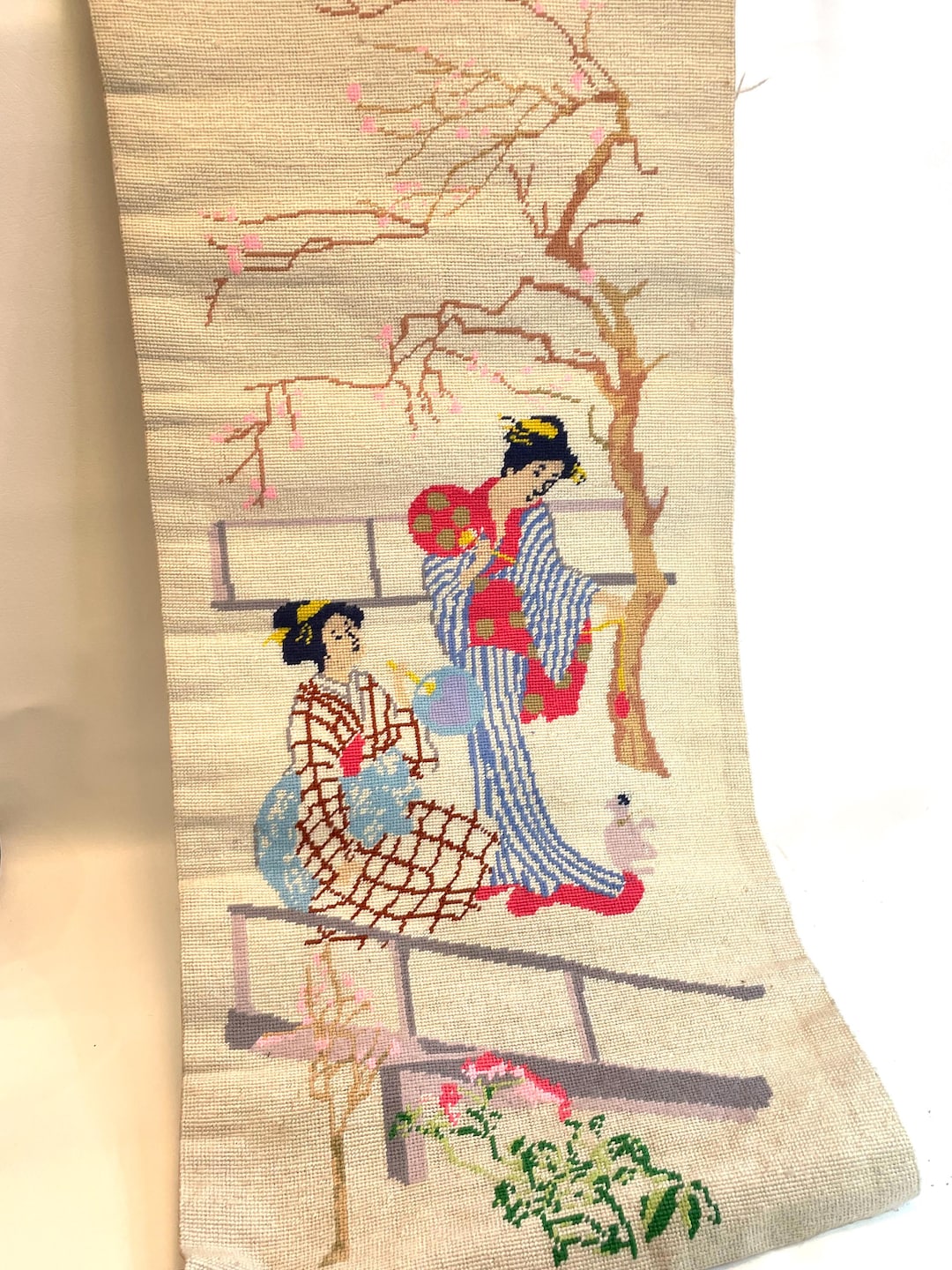 Vintage Japanese Geisha Gorgeous Crewel Embroidery Handwork Stitching ...