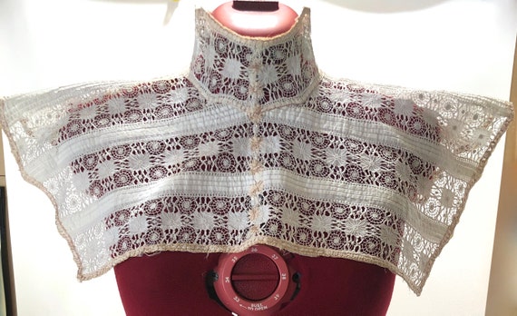 Antique Edwardian High Neck Bib Collar Irish Lace Coi… - Gem