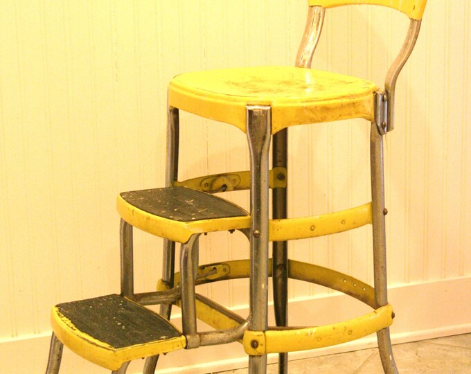 Vintage Cosco LEMON YELLOW Chippy Shabby Cottage Step Stool - Etsy