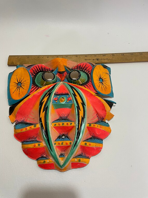 Vintage TIKI Glow in Dark NEON Halloween Mask Molded … - Gem