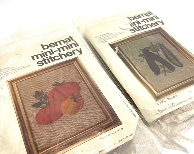 Cute 70s Crewel Vegetables - Set of 2 Framed Vintage Crewel Embroidery ...