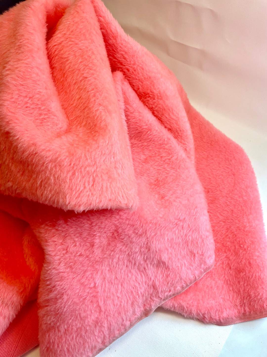 Vintage Faux Fur Yardage FLUORESCENT PINK Fuzzy Plush Thick Bright Loud ...
