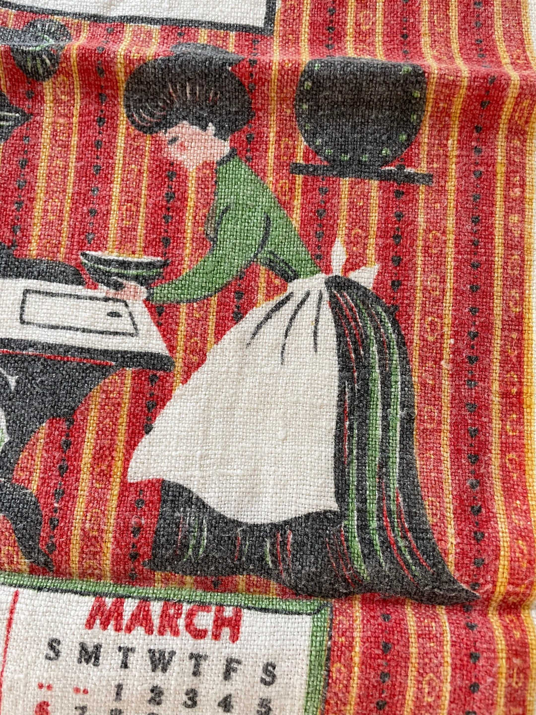 Vintage 1966 Retro Housewife Calendar Pure Linen Cotton Tea Kitchen ...