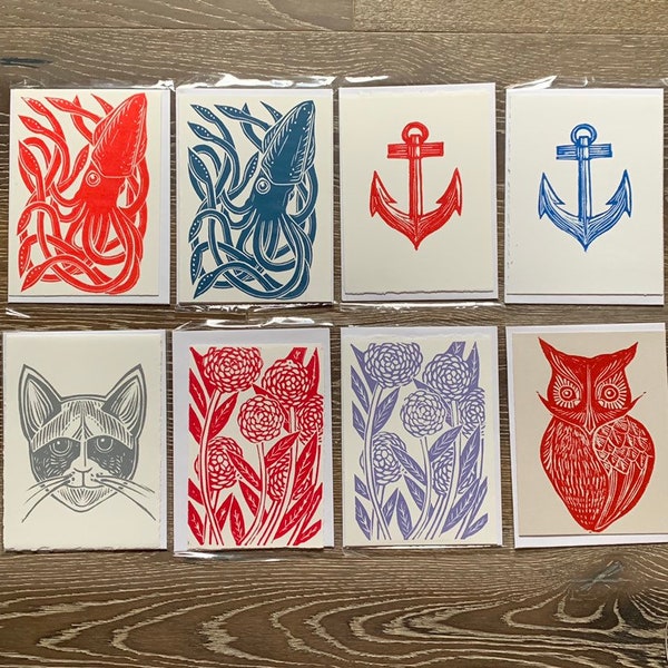 Linocut Cards - Etsy