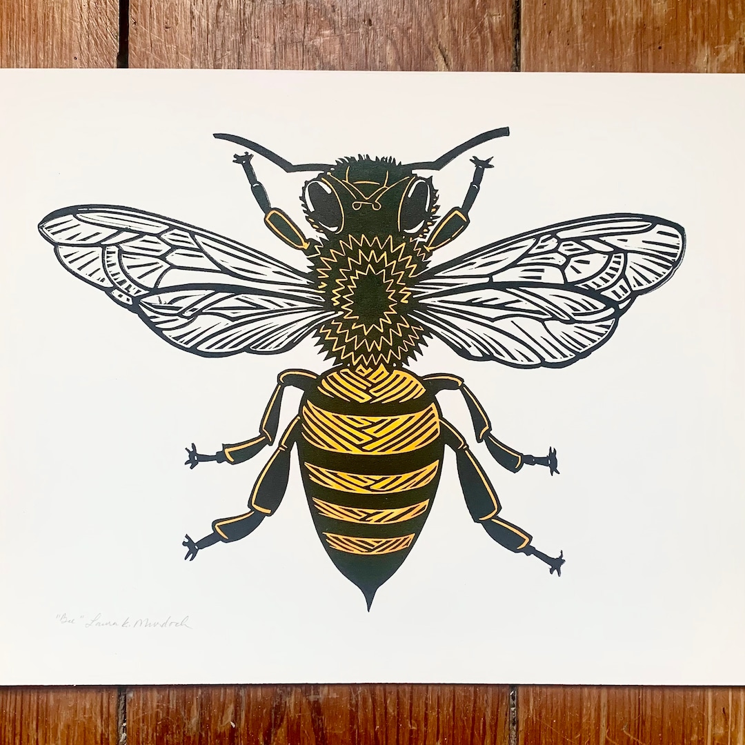 Linocut Bee Print - Etsy