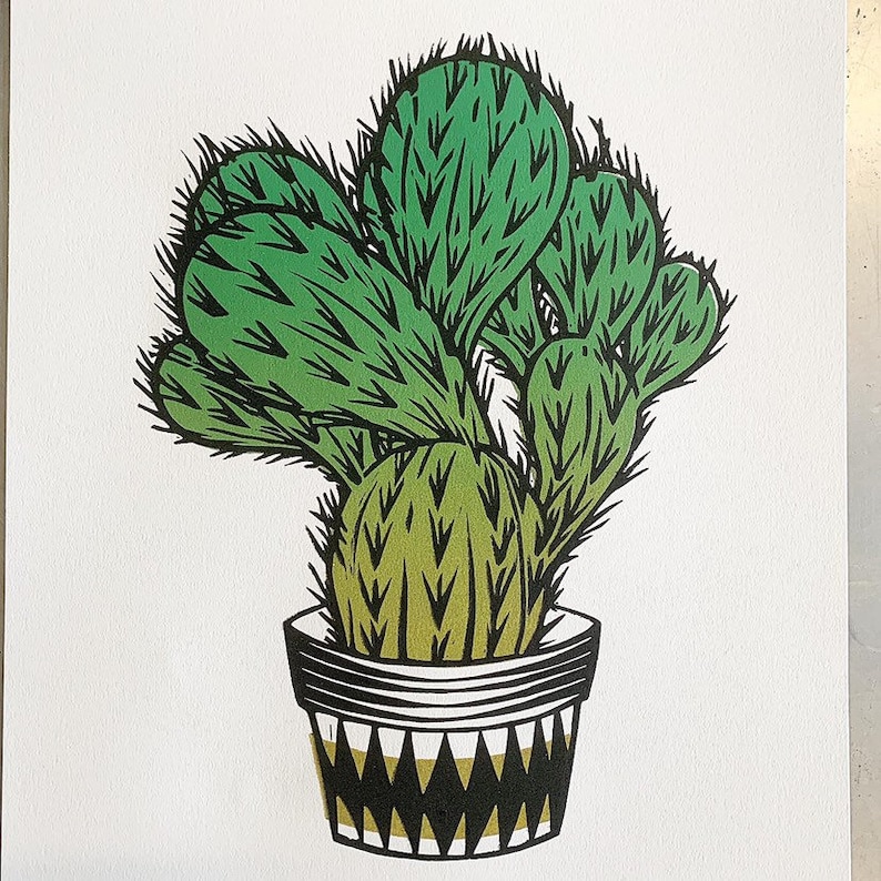 Cactus Linocut Print - Etsy