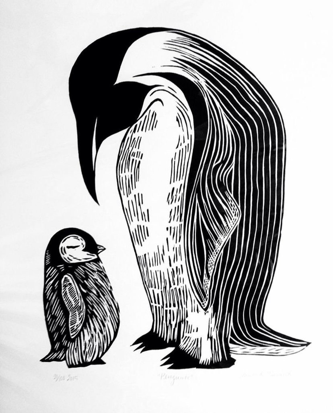 Penguins Woodcut Print - Etsy