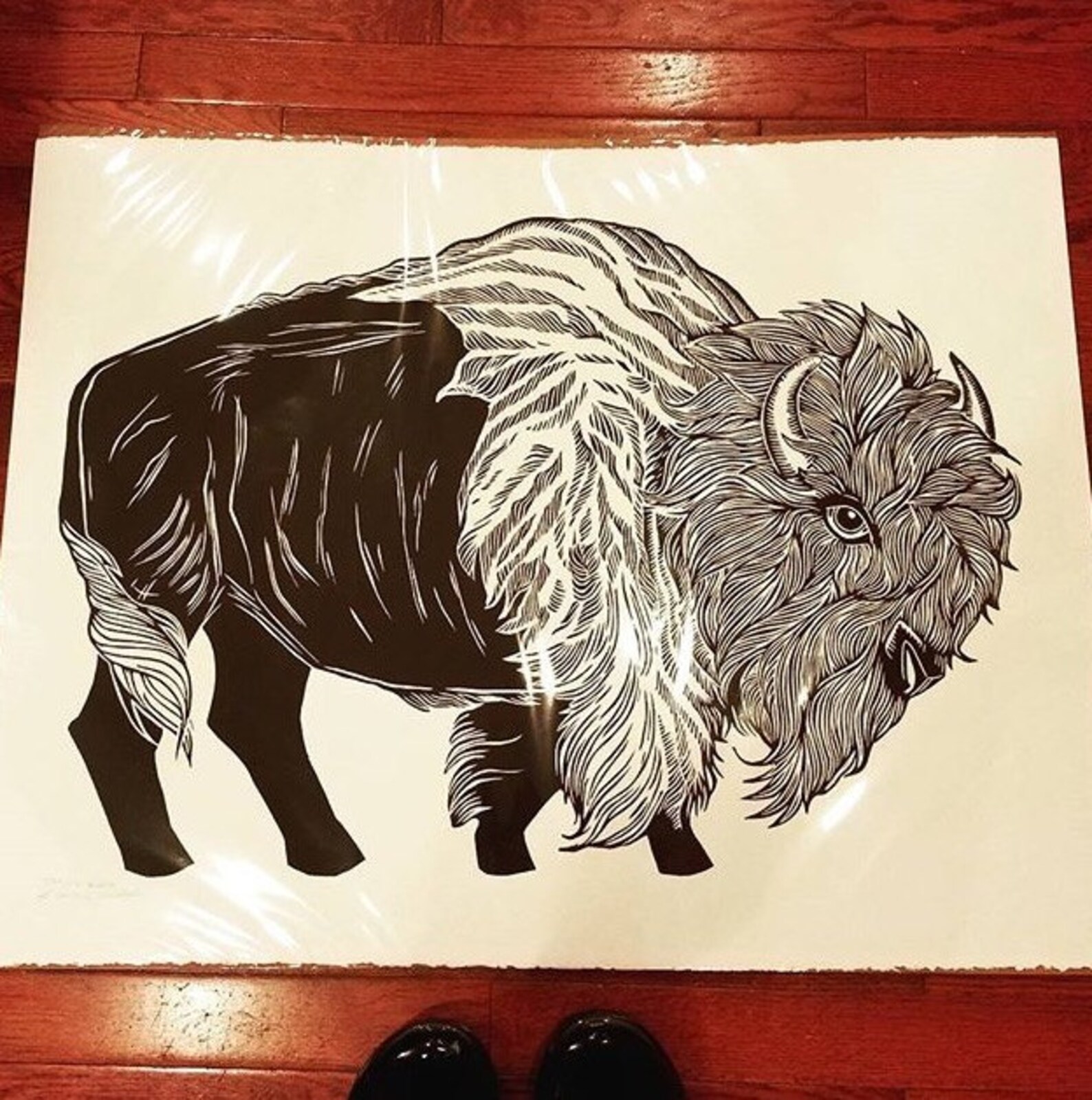 Large Bison Woodcut Print - Etsy