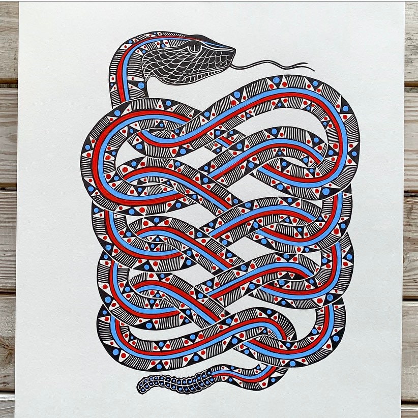 Large Rattle Snake woodcut print | Etsy