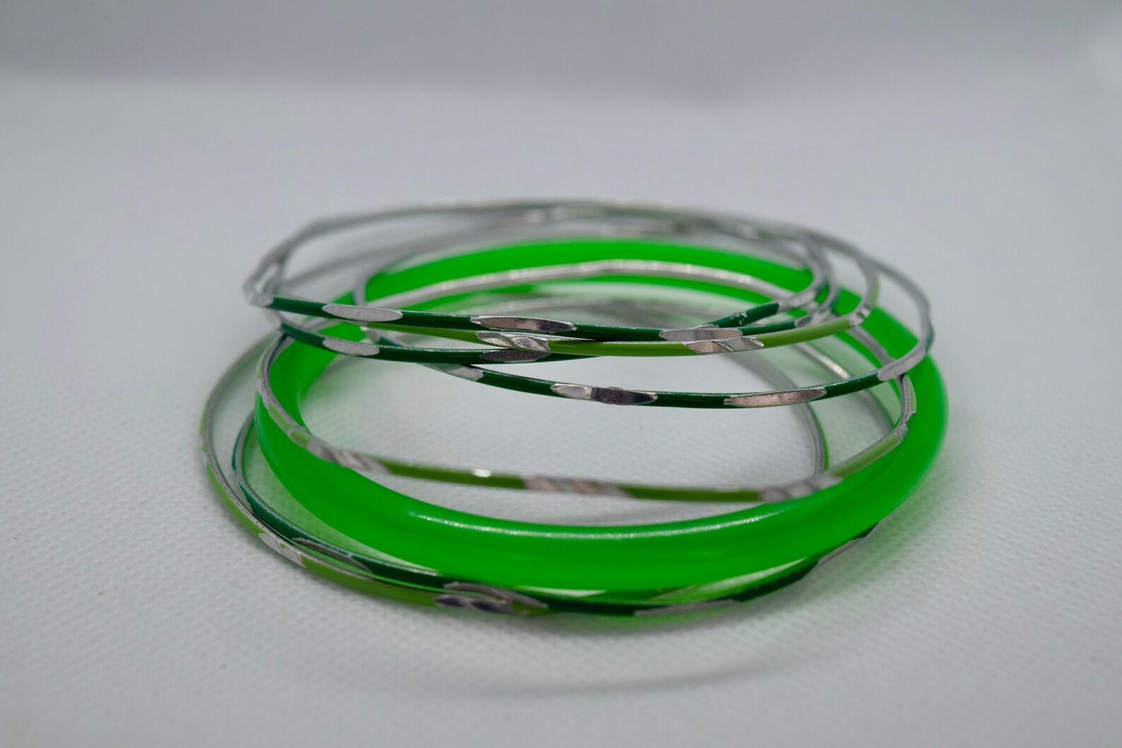 Stackable Bangles, Green Bangle Bracelet Stack, Green and Silver ...